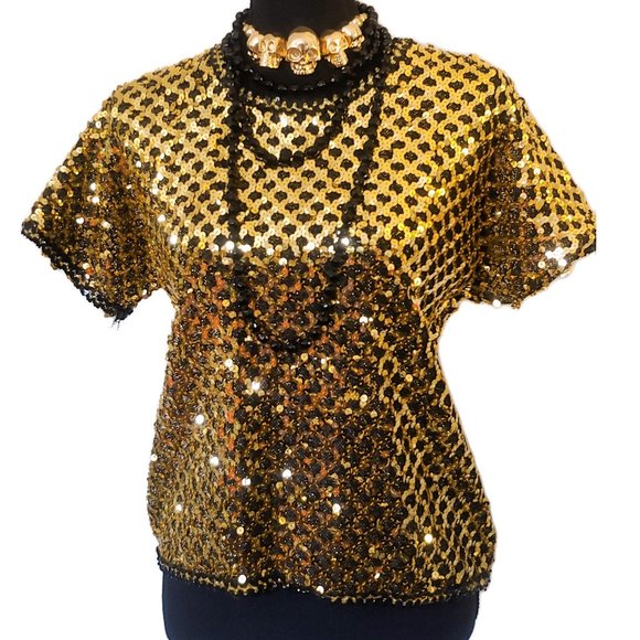 Vintage | Tops | Vintage Gold Sequin Disco Top | Poshmark